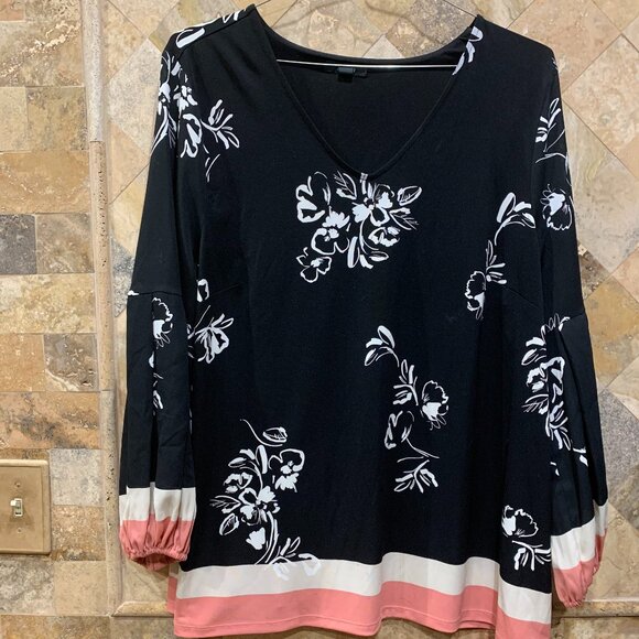 Alfani | Tops | Alfani Black Blouse With White Flowers | Poshmark